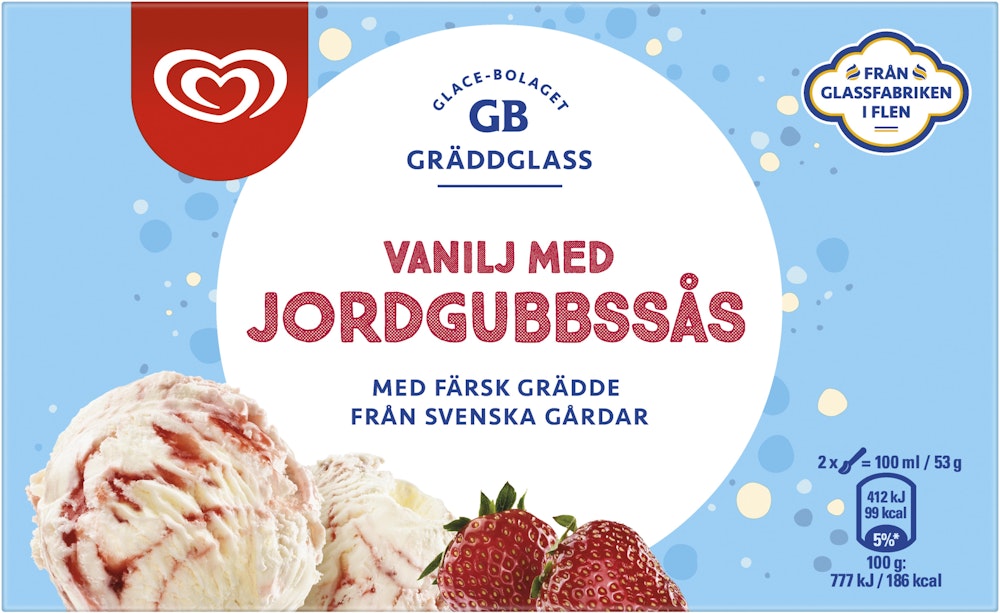 Gräddglass Vanilj Med Jordgubbssås 500ml Gb Glace Mathem