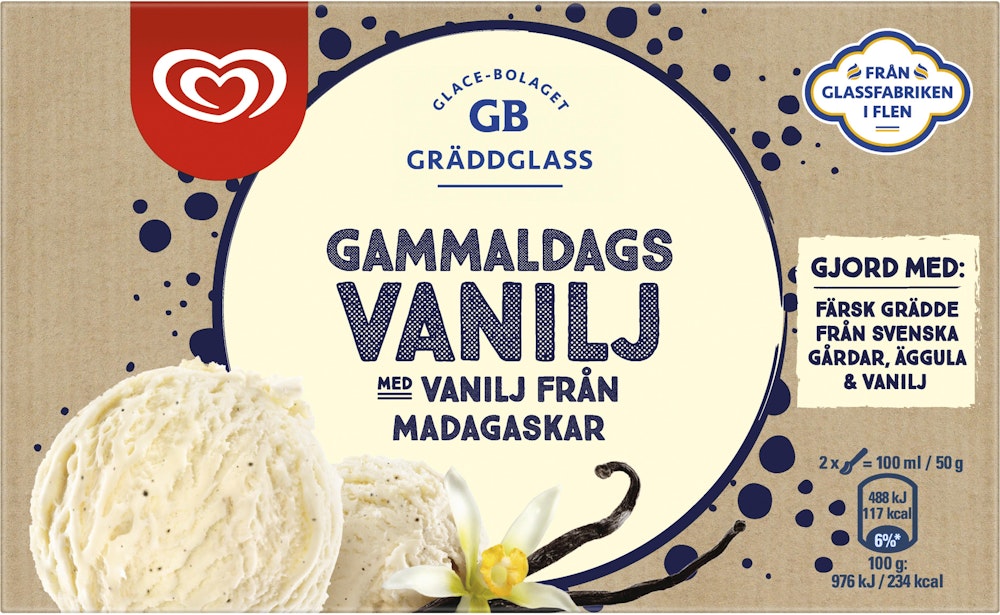 Gräddglass Gammeldags Vanilj 500ml Gb Glace Mathem